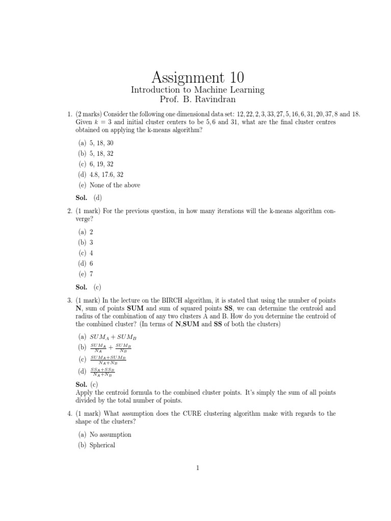 Assignment 10 Introduction To Machine Learning Prof B Ravindran Pdf Cluster Analysis 