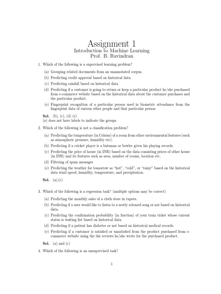 Assignment 1: Introduction To Machine Learning Prof. B. Ravindran | PDF ...