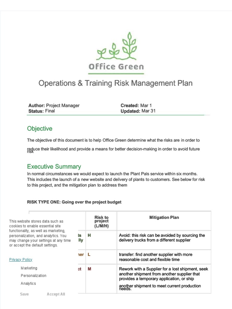 PDF Risk Management Plan - Compress | PDF | Computer Data | Analytics