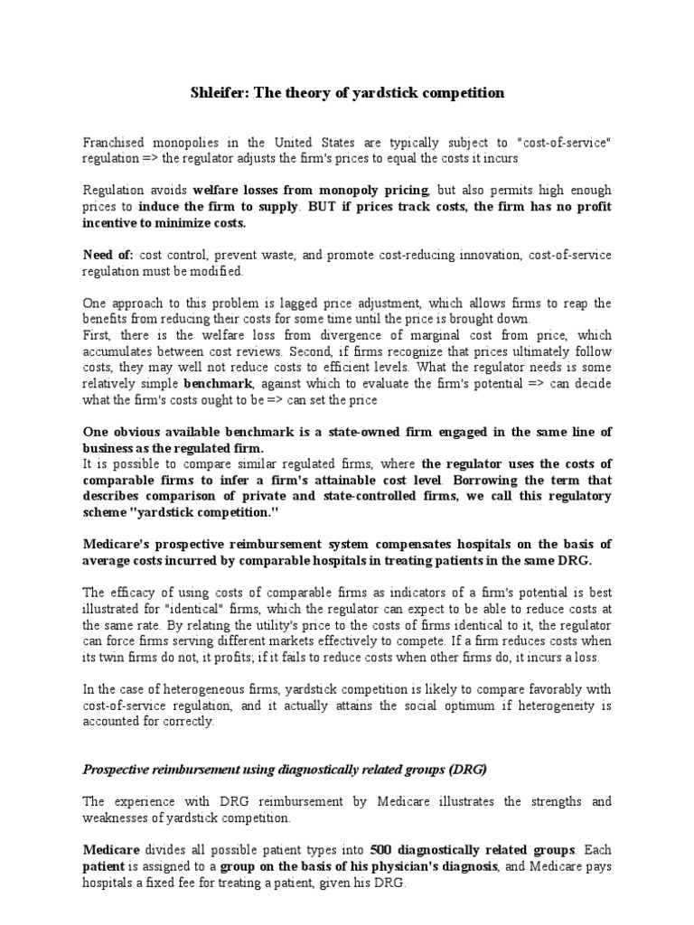 An Analysis of Yardstick Competition as a Method of Regulating ...