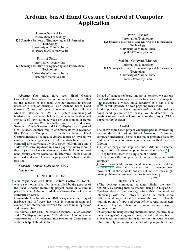 Ieee Paper On Arduino Based Hand Gesture Control | PDF | User Interface | Human–Computer Interaction