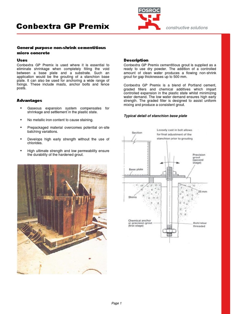 Datasheet File Conbextra GP Premix | PDF | Concrete | Cement
