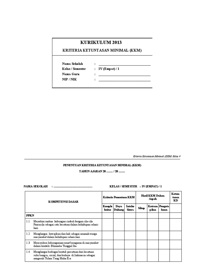 Kkm Kelas 4 Pdf