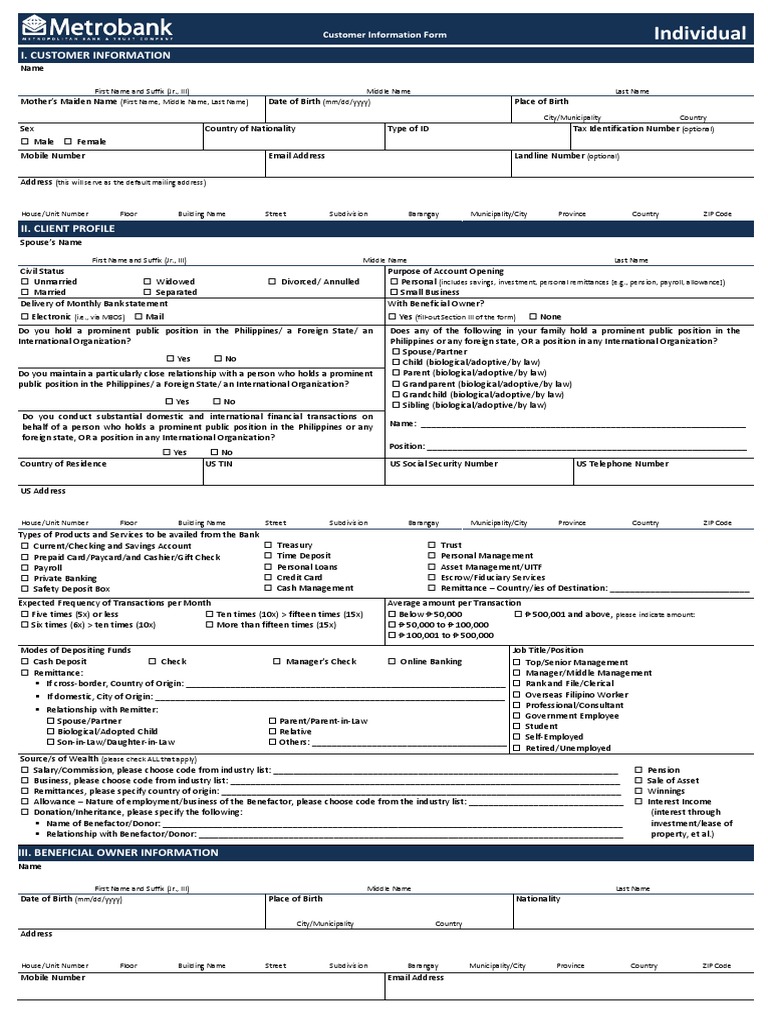 BDO Customer Information Form | PDF | Banks | Credit Card
