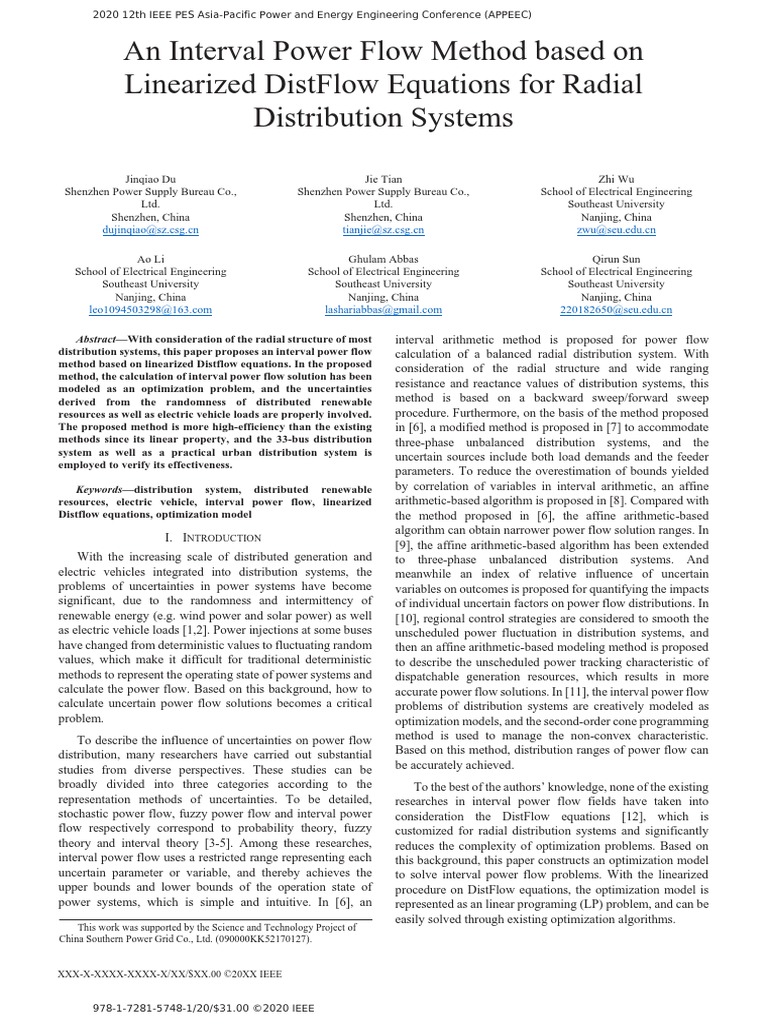 An Interval Power Flow Method Based On Linearized DistFlow Equations ...