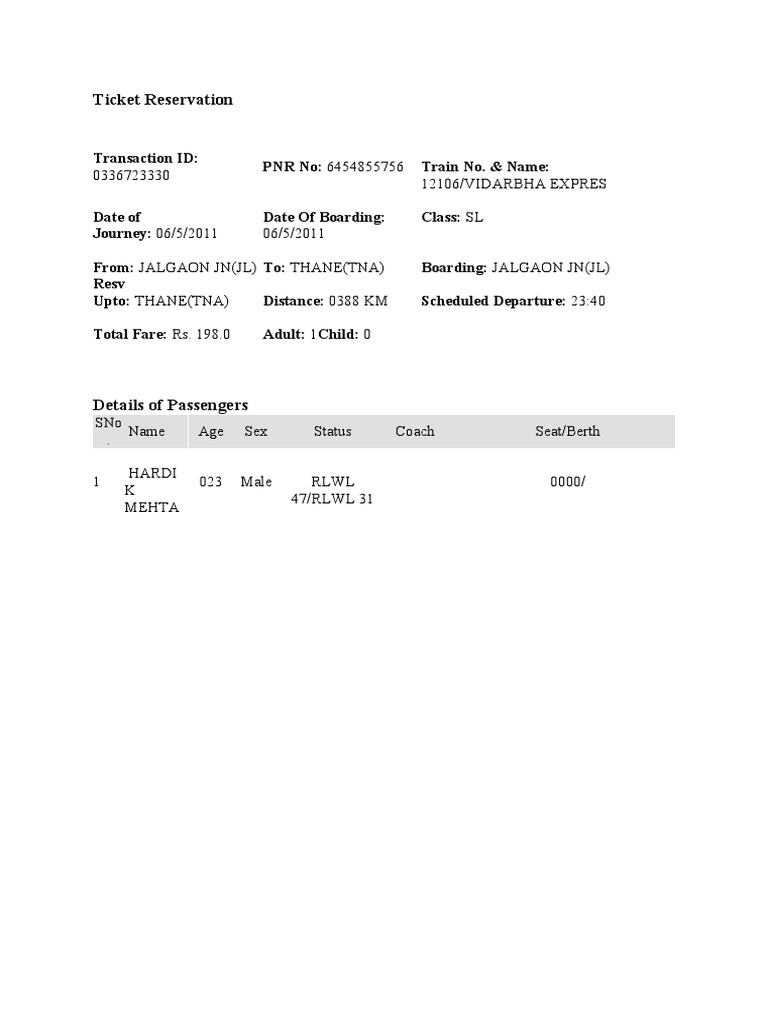 Hardik Ticket Reservation | PDF