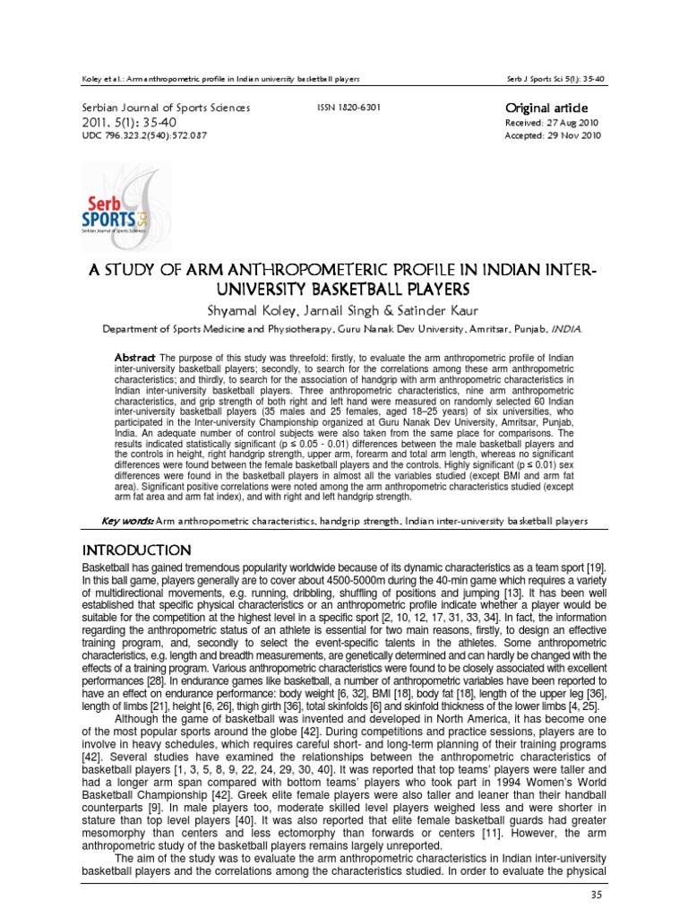 A Study of Arm Anthropometric Profile in Indian Inter University ...