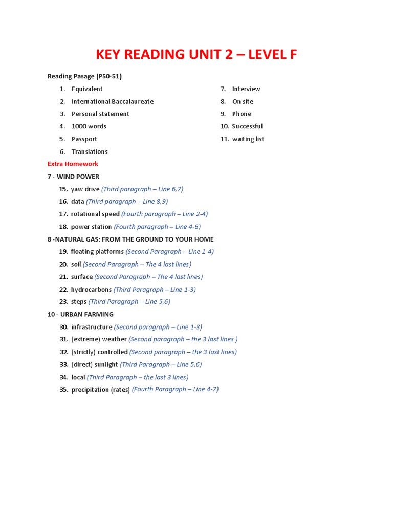 Key Reading Unit 2 - Level F | PDF