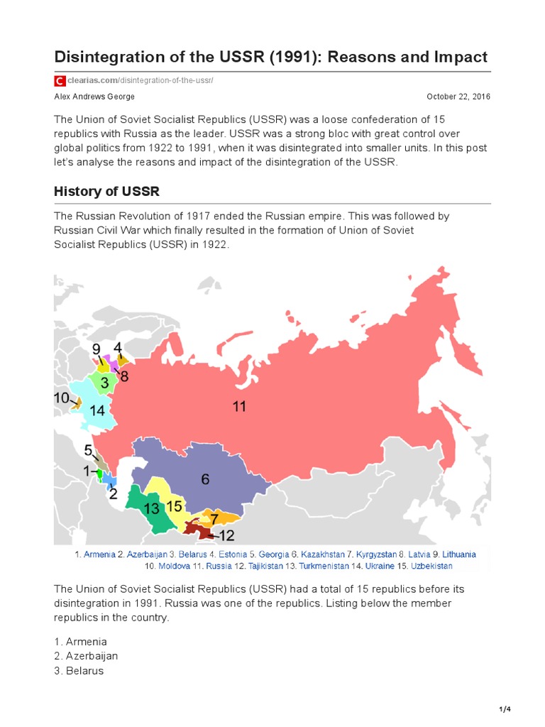 Disintegration of USSR 1991 Reasons and Impact | PDF | World Politics ...