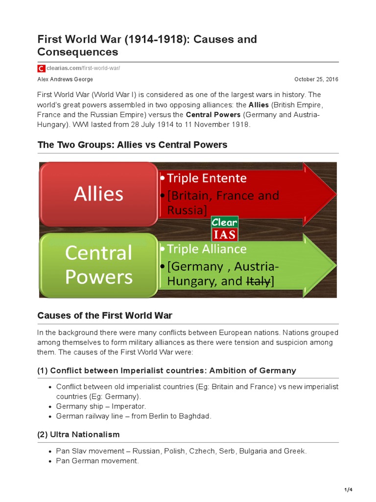 First World War 1914-1918 Causes and Consequences | PDF | Allies Of ...
