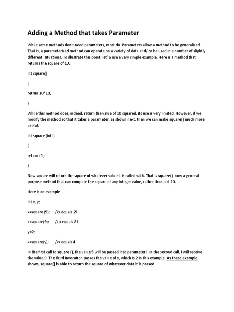 Adding A Method That Takes Parameter Pdf Parameter Computer Programming Method Computer 2688