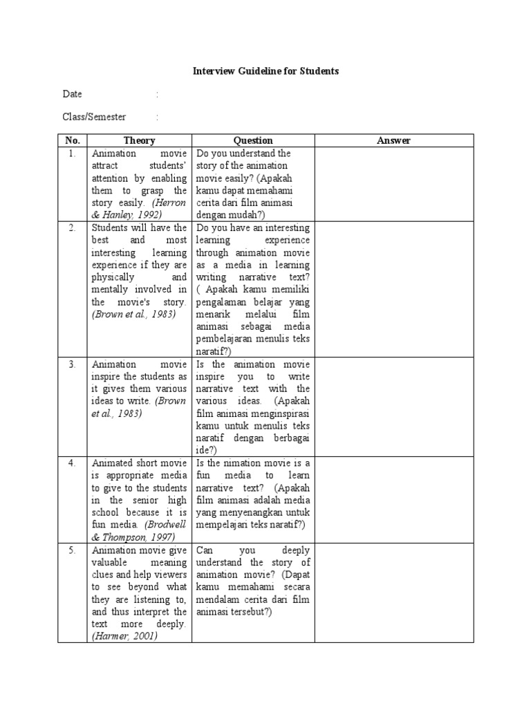 Interview Guideline For Students | PDF | Cognition | Communication