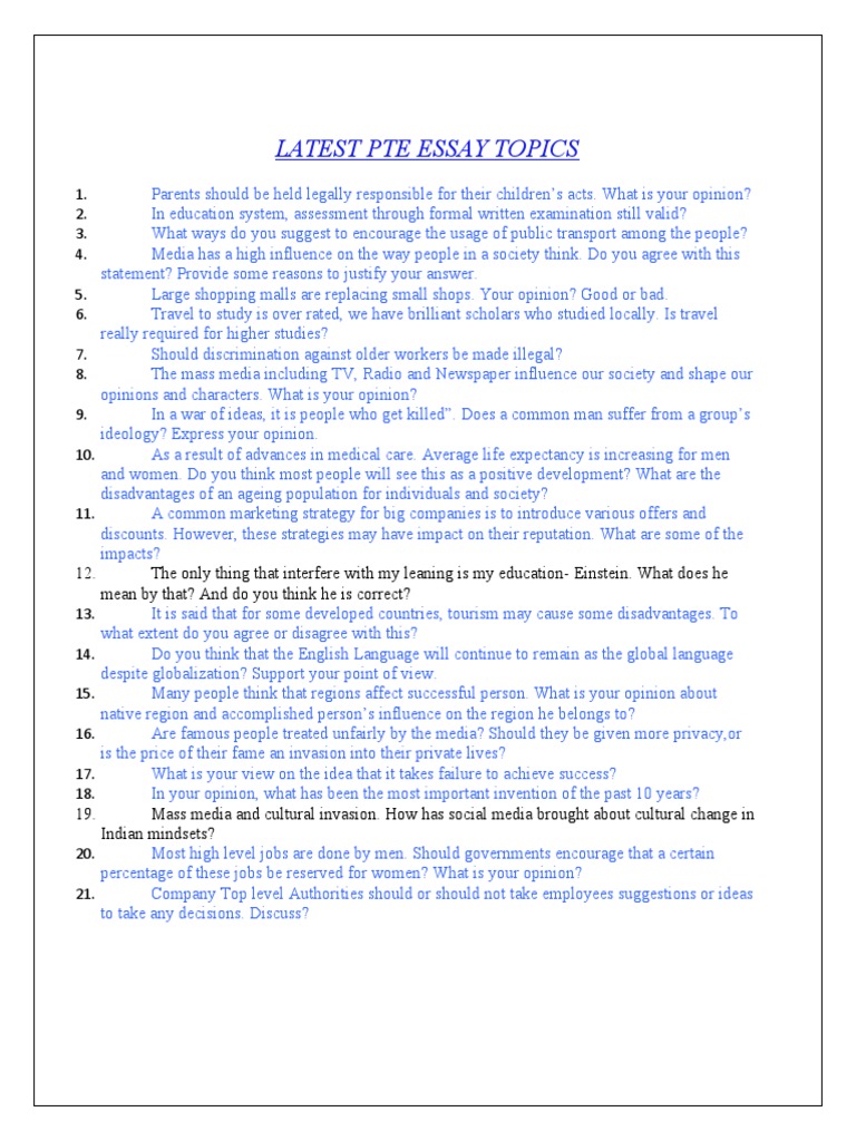 Latest Pte Essay Topics | PDF | Social Media | Popular Culture & Media ...