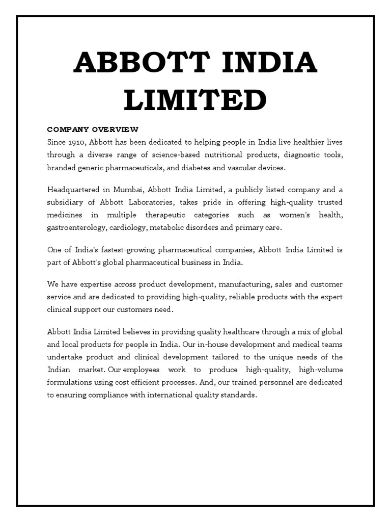 Abbott India Limited Company Overview | PDF | Abbott Laboratories ...