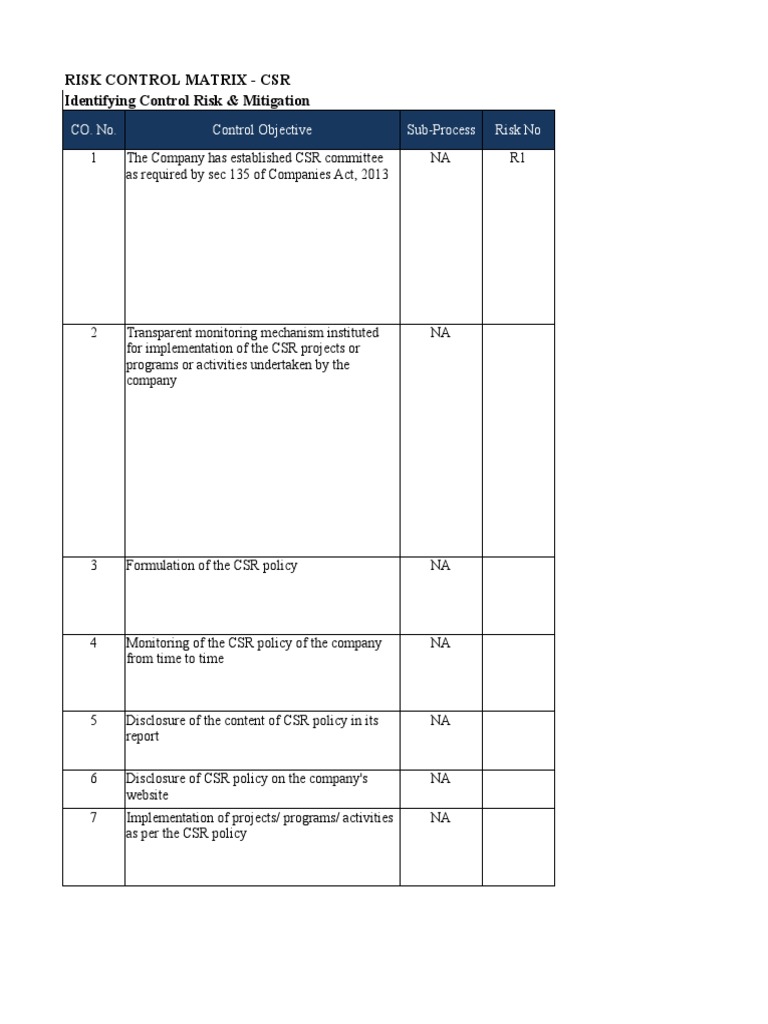 Risk Control Matrix - CSR Identifying Control Risk & Mitigation ...