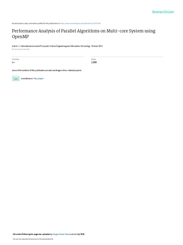 Performance Analysis of Parallel Algorithms On Mul | PDF | Parallel ...