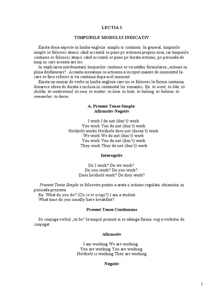 Lectia I Timpurile Modului Indicativ | Download Free PDF | Language ...