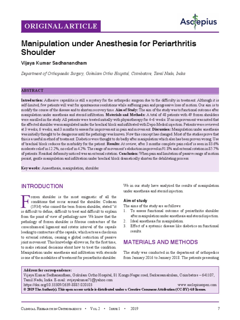 Manipulation Under Anesthesia For Periarthritis Shoulder | PDF ...