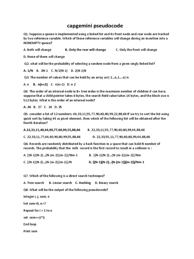 Capgemini Pseudocode Question Bank | PDF | Computing | Discrete Mathematics