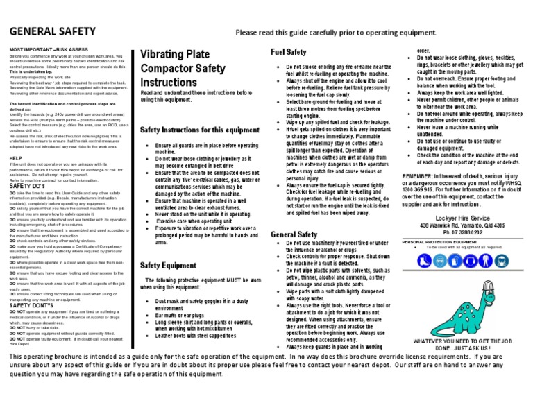 Vibrating Plate Compactor Safety Guide | PDF | Risk
