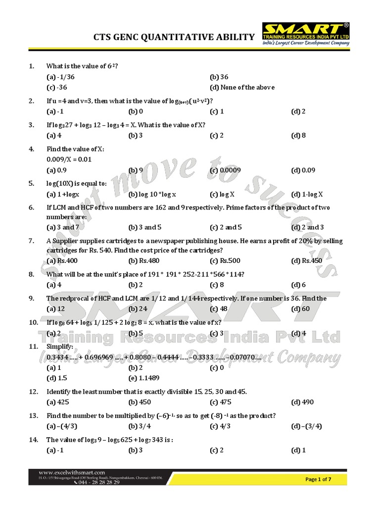 CTS GenC Quantitative Ability (1 - 82) | Download Free PDF | Odds ...