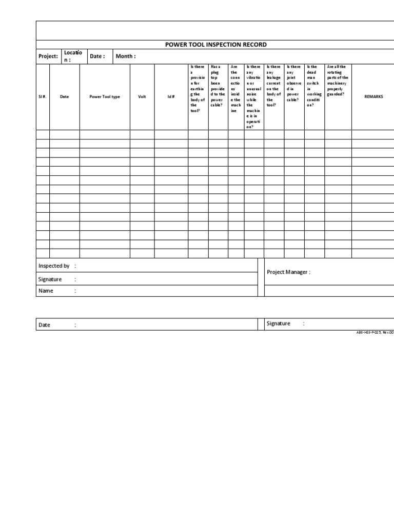Power Tool Inspection Checklist | PDF