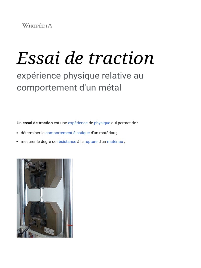 Essai de Traction : Comportement et Résistance des Matériaux | PDF ...