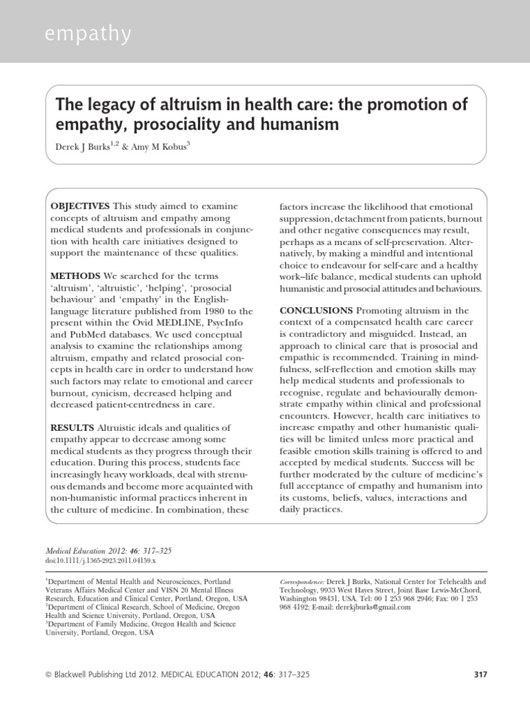 Empathy: The Legacy of Altruism in Health Care: The Promotion of ...