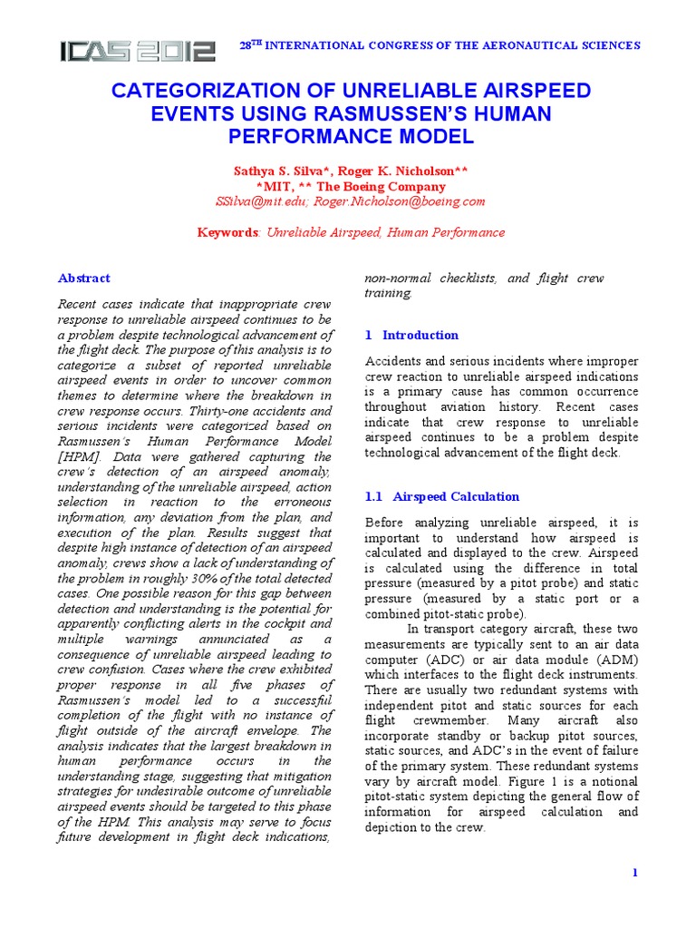 Categorization of Unreliable Airspeed Events Using Rasmussen'S Human ...