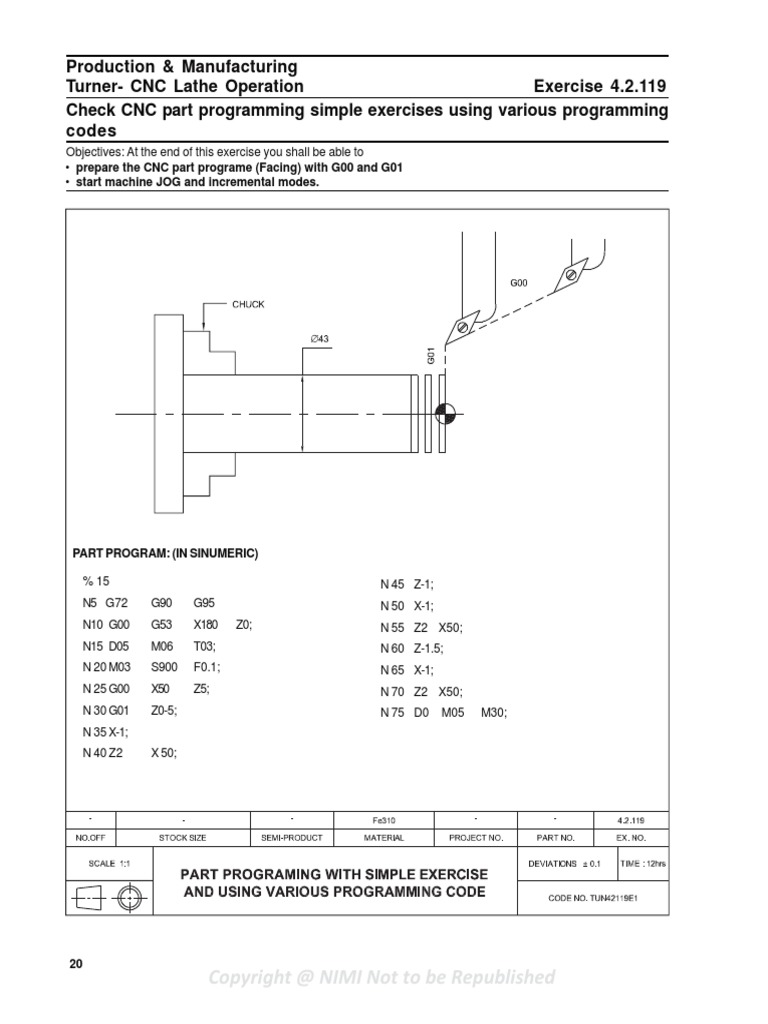 Production & Manufacturing Turner-CNC Lathe Operation Exercise 4.2.119 ...