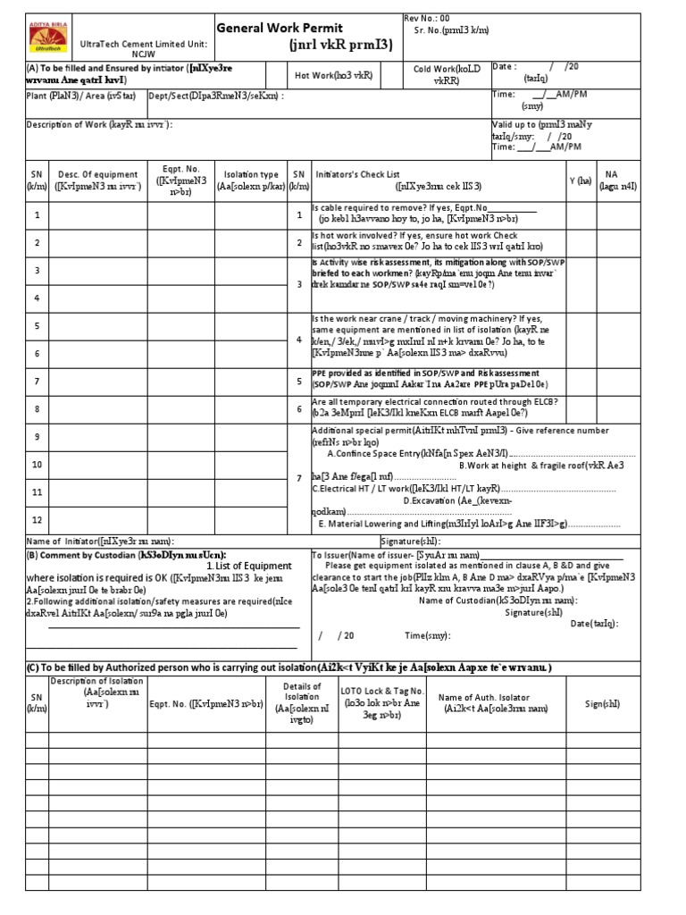 General Work Permit Format | PDF | Chemical Substances | Nature