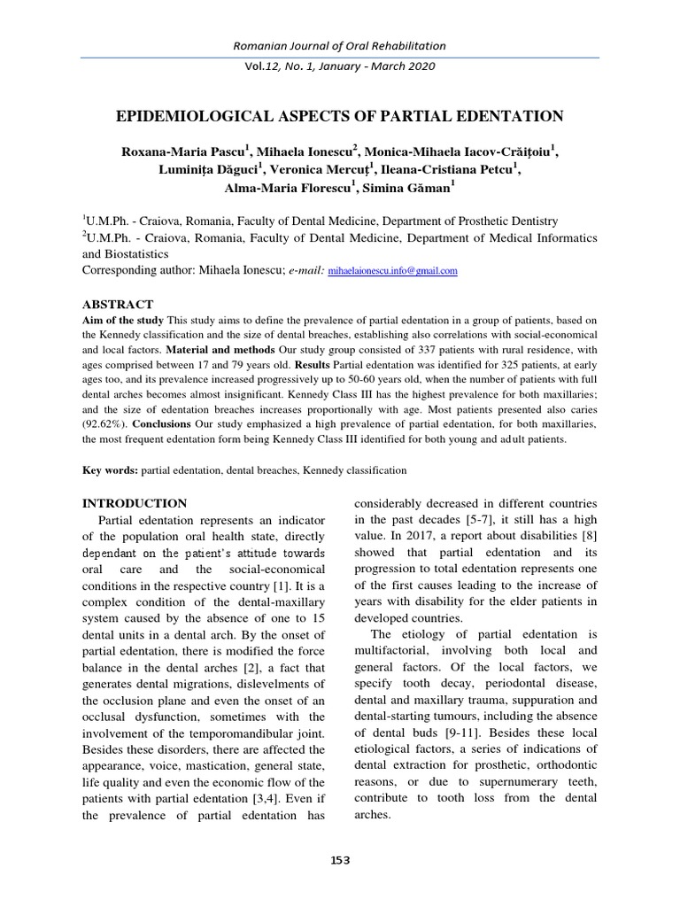 Epidemiological Aspects of Partial Edentation | PDF | Dentistry ...