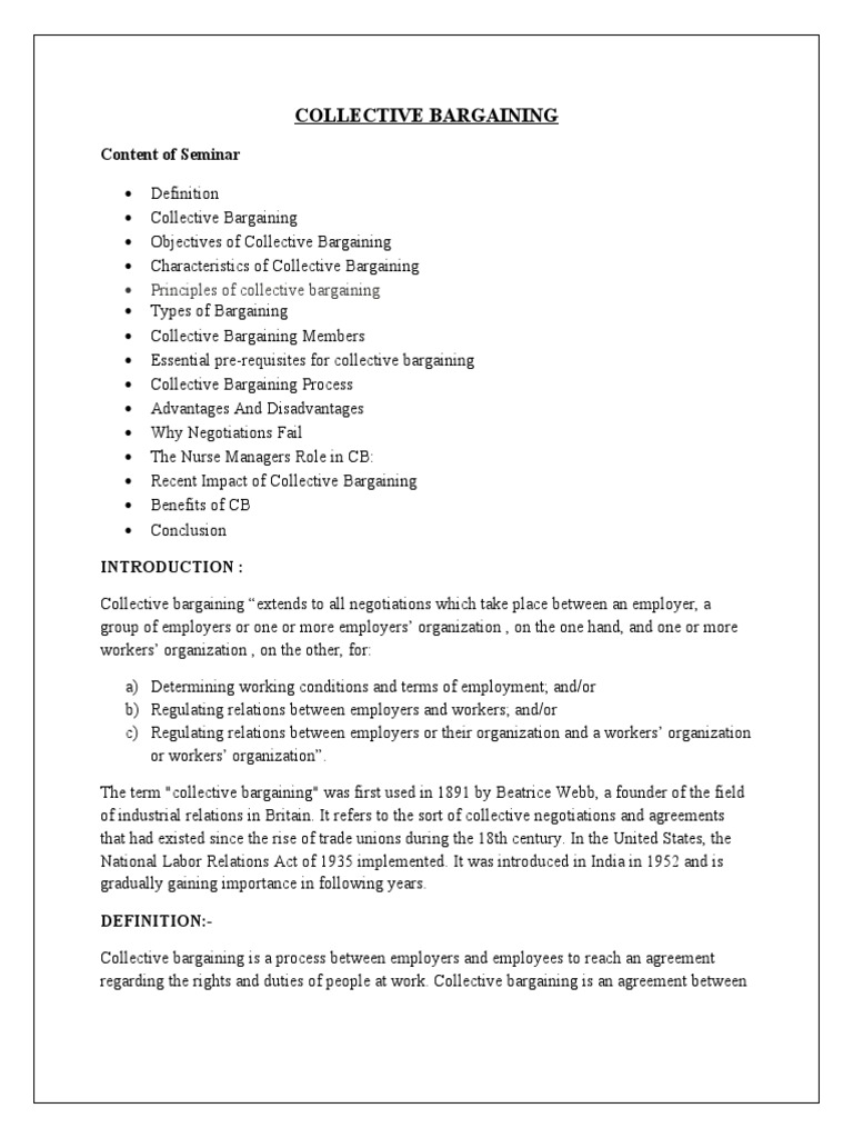 Collective Bargaining: Content of Seminar | PDF | Collective Bargaining ...