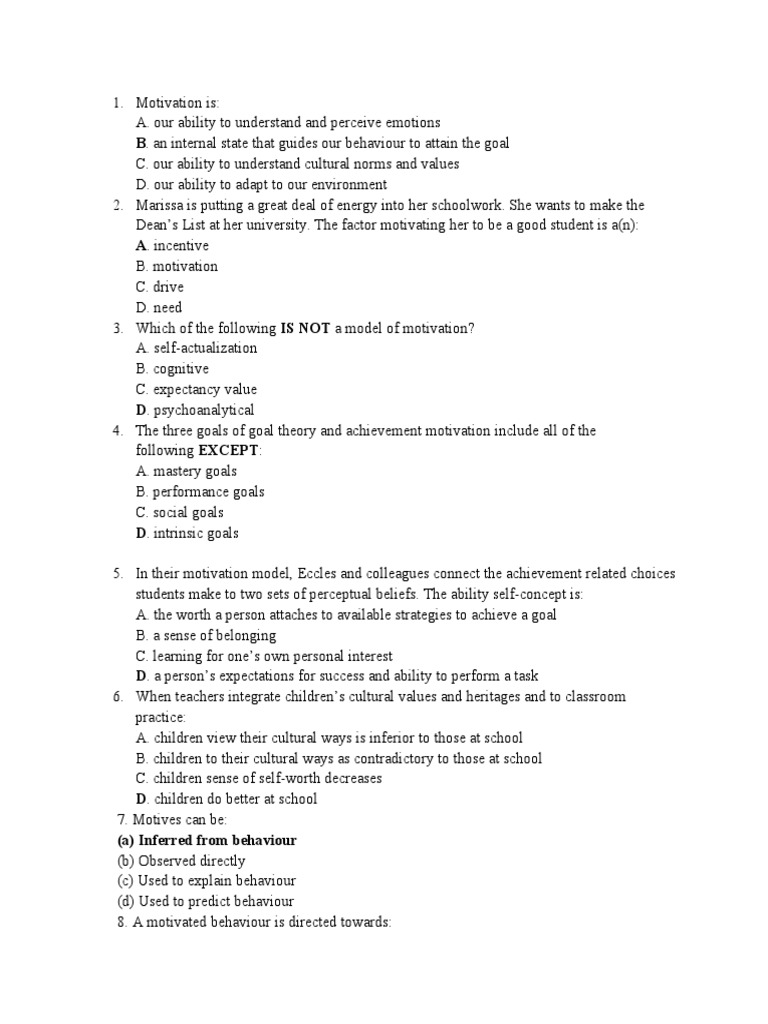 Motivation MCQ 6.01.2022 | PDF | Motivation | Motivational