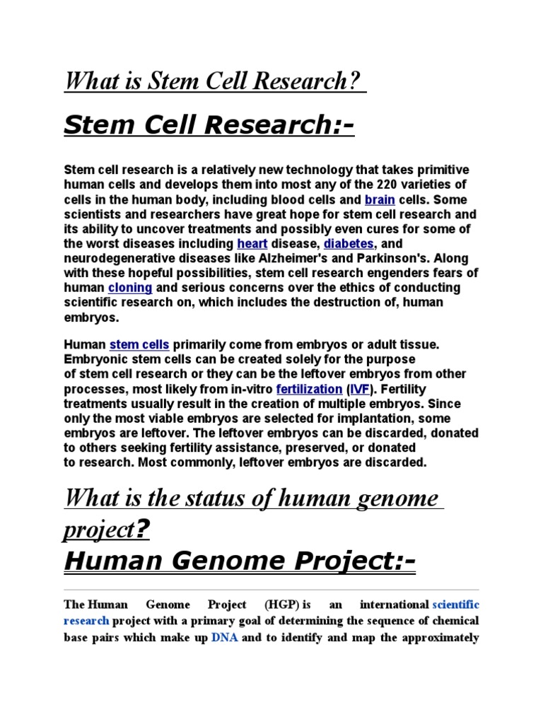 Overview of Stem Cell Research and HGP | PDF | Life Sciences | Brewing