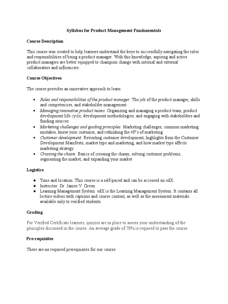 Product Management Fundamentals Syllabus | PDF | Academic Integrity ...