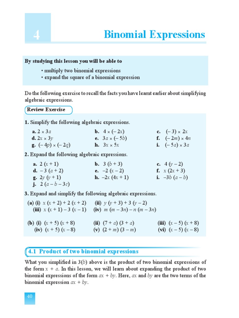 4.1 Product of Two Binomial Expressions | Download Free PDF | Area ...