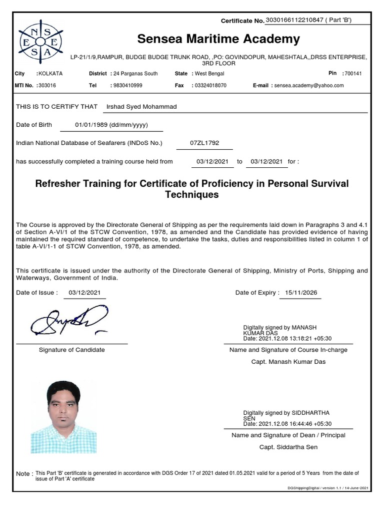 Sensea Maritime Academy: Refresher Training For Certificate of ...