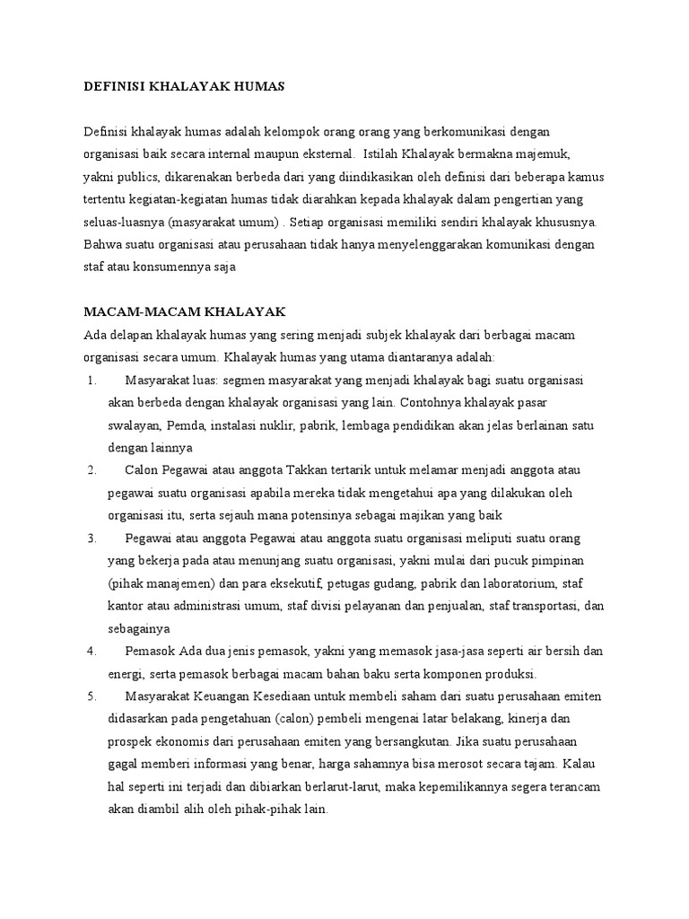 KETERANGAN TENTANG KHALAYAK HUMAS | PDF