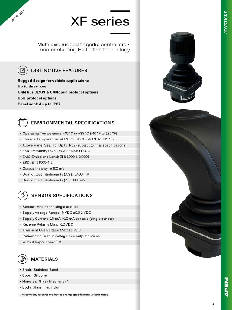APEM Joysticks XFseries | PDF | Usb | Electrical Connector