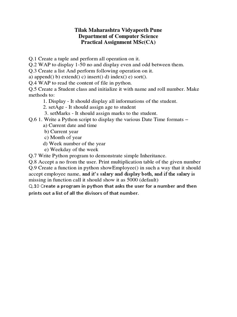MSC SEM III Python Assignments | PDF