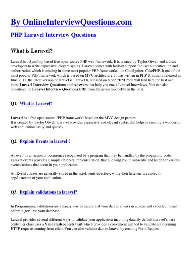 Laravel Interview Questions Pdf Class Computer Programming Php