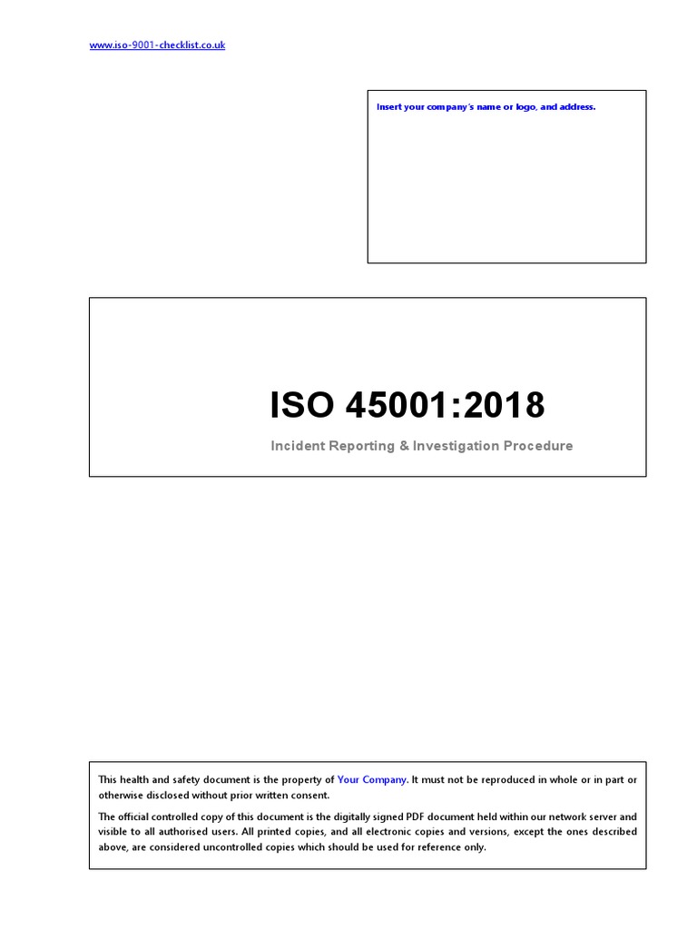 ISO 45001 2018 Incident Investigation and Reporting Procedure Sample ...