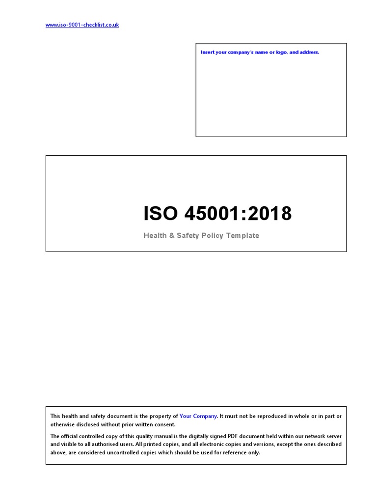 Health & Safety Policy Template: WWW - Iso-9001-Checklist - Co.uk | PDF ...