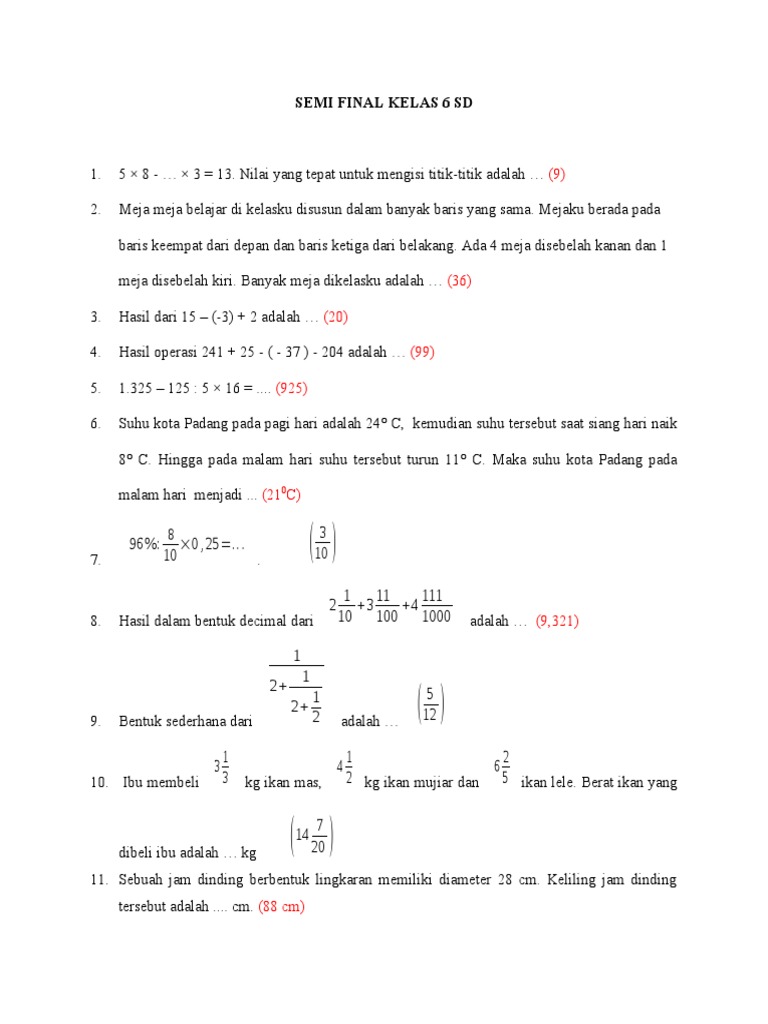 SEMI FINAL SOAL SD | PDF