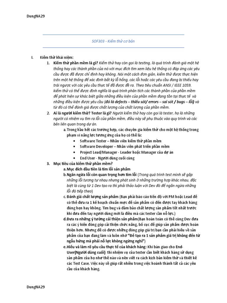 SOF303 - Kiểm Thử Cơ Bản - DungNA29 | PDF