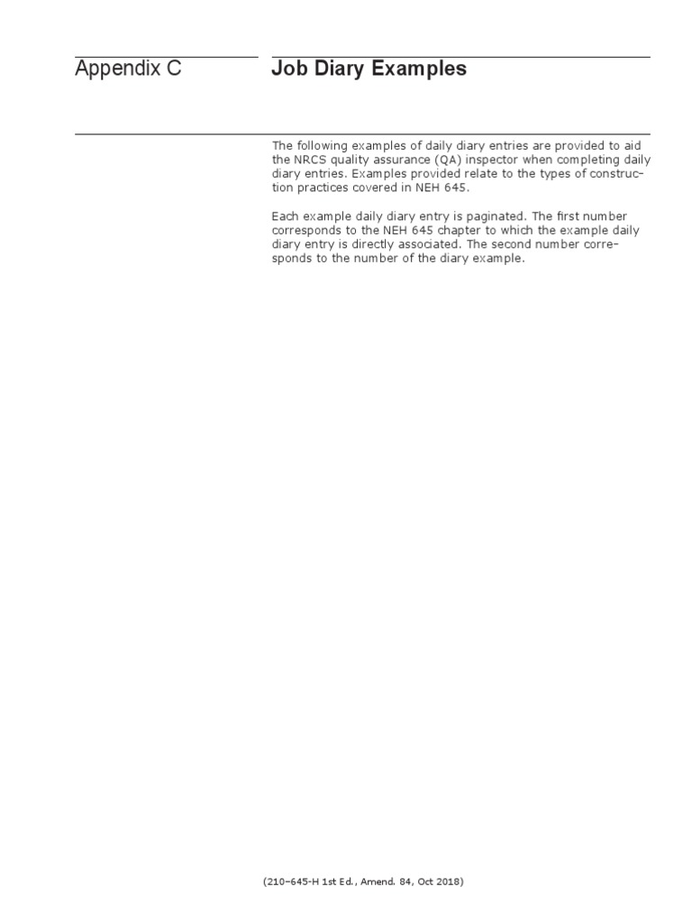 National Engineering Handbook - Part 645 - Construction Inspection - Appendix C - Job Diary ...