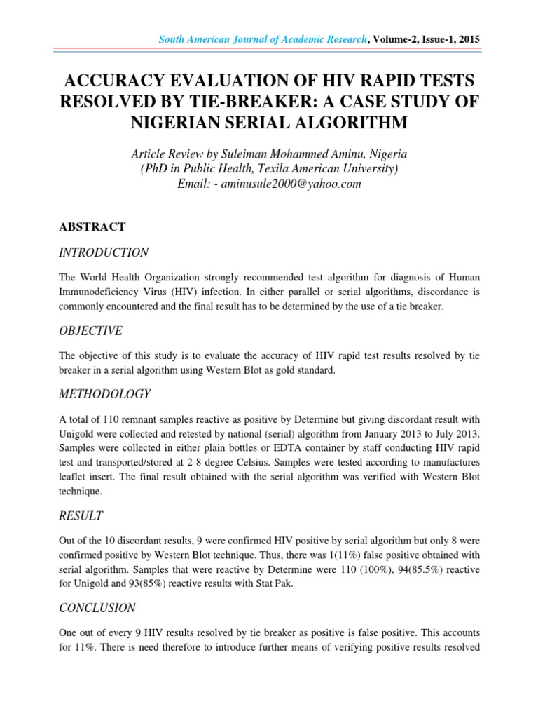 Accuracy Evaluation of Hiv Rapid Tests R | PDF | Diagnosis Of Hiv/Aids ...