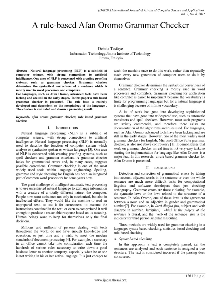 A Rule-Based Afan Oromo Grammar Checker | PDF | Morphology (Linguistics ...