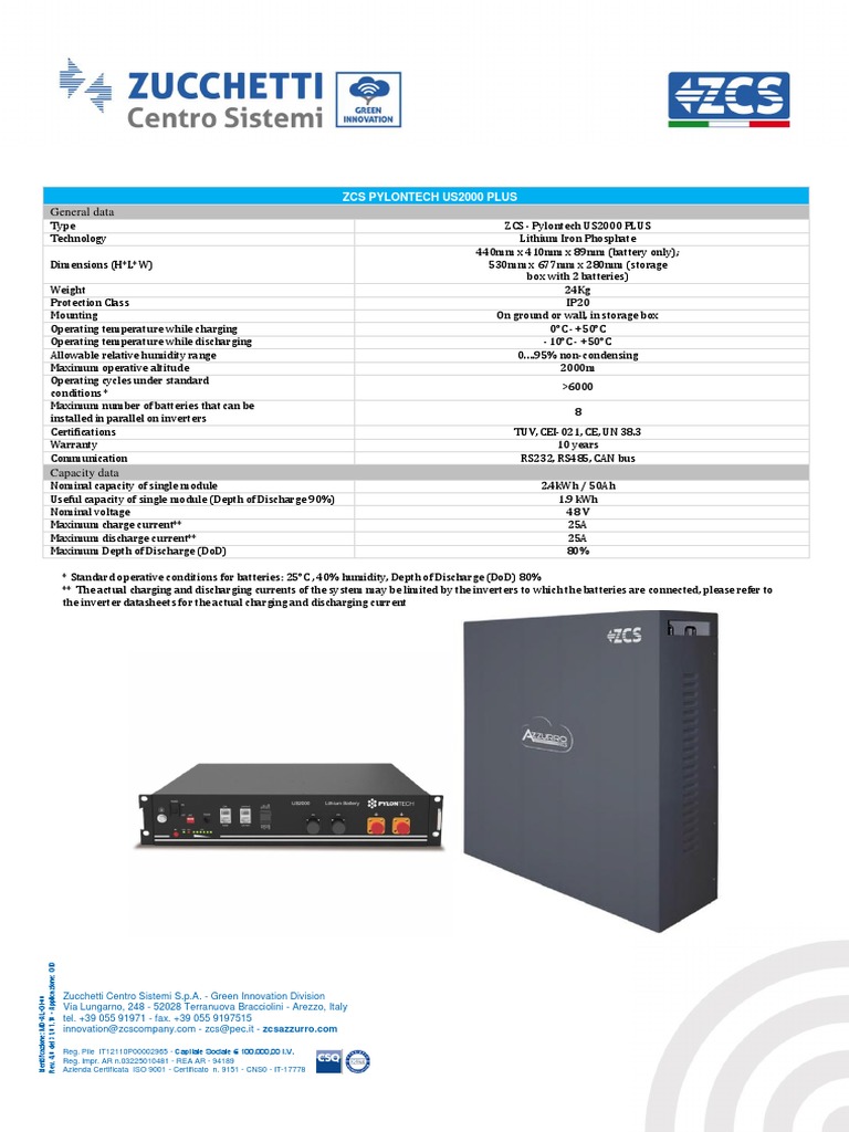 Datasheet Battery Pylontech US2000 | PDF | Energy Storage | Galvanic Cells